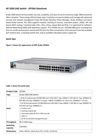 HP 2920-24G Switch - J9726A Datasheet | PDF