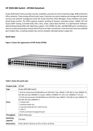 HP 2920-48G Switch - J9728A Datasheet | PDF