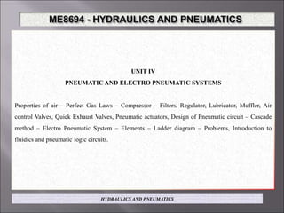 HYDRAULICS AND PNEUMATICS (UNIT 4) | PPT
