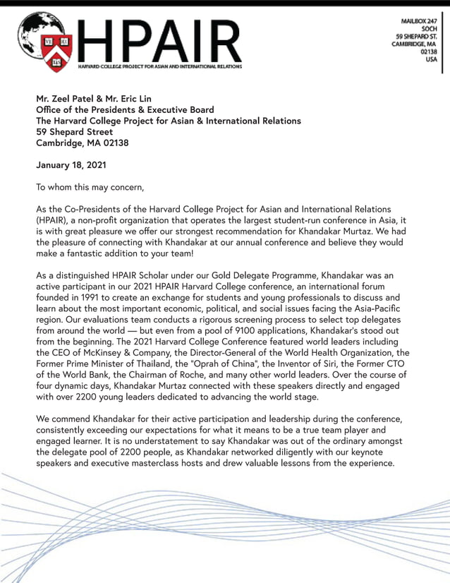 HPAIR Harvard Conference 2021 - Letter of Recommendation | PDF | Education
