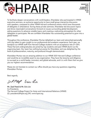 HPAIR Harvard Conference 2021 - Letter of Recommendation | PDF