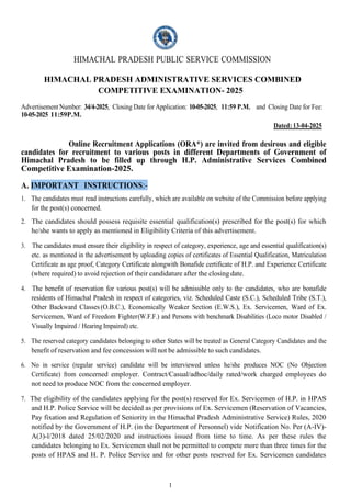 Himachal Pradesh Administrative Services Combined Competitive ...