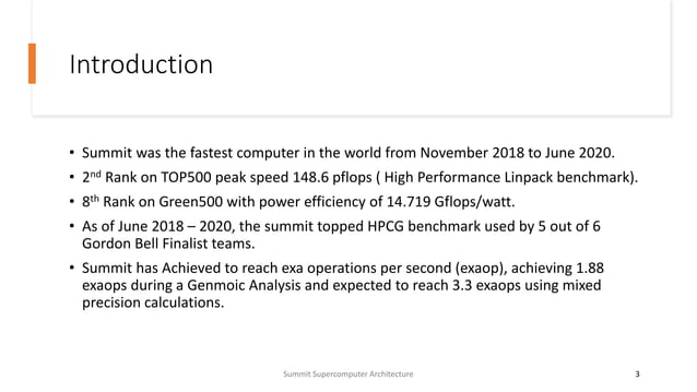 Hardware architecture of Summit Supercomputer | PPTX