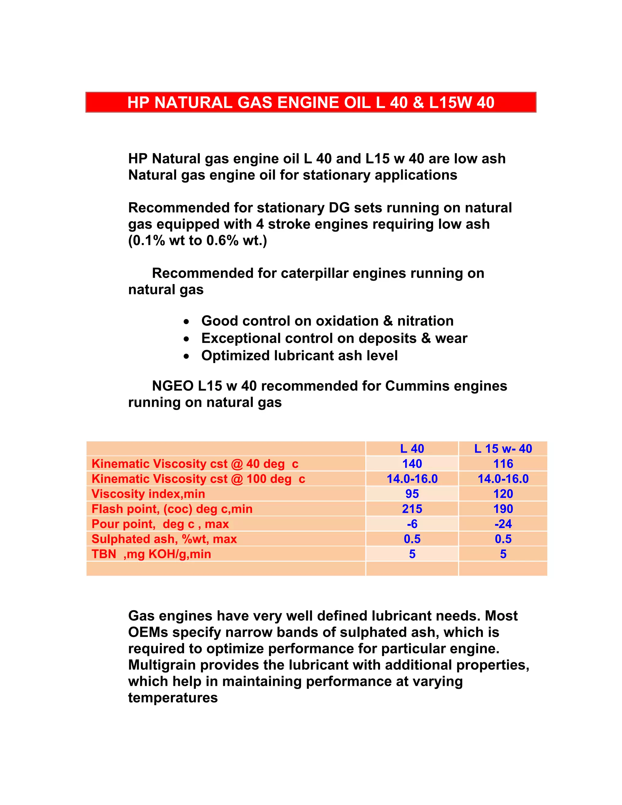 Hpcl gas engine oils | PDF