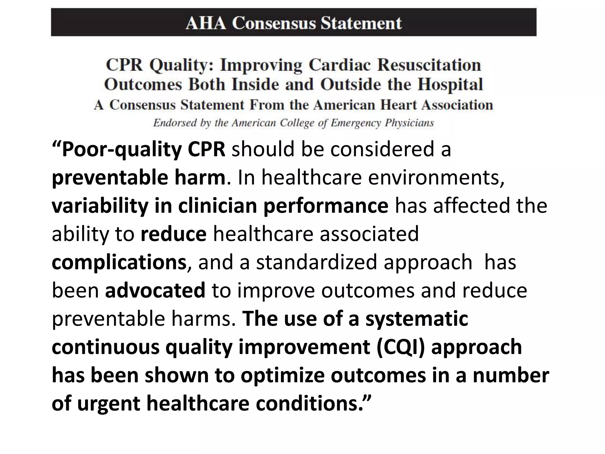 HIGH PERFORMANCE CPR and RESUSCITATION QUALITY IMPROVEMENT | PPTX