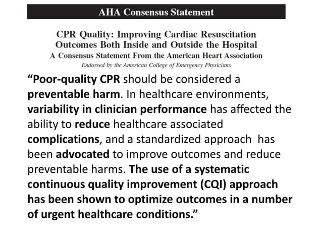HIGH PERFORMANCE CPR and RESUSCITATION QUALITY IMPROVEMENT | PPTX ...
