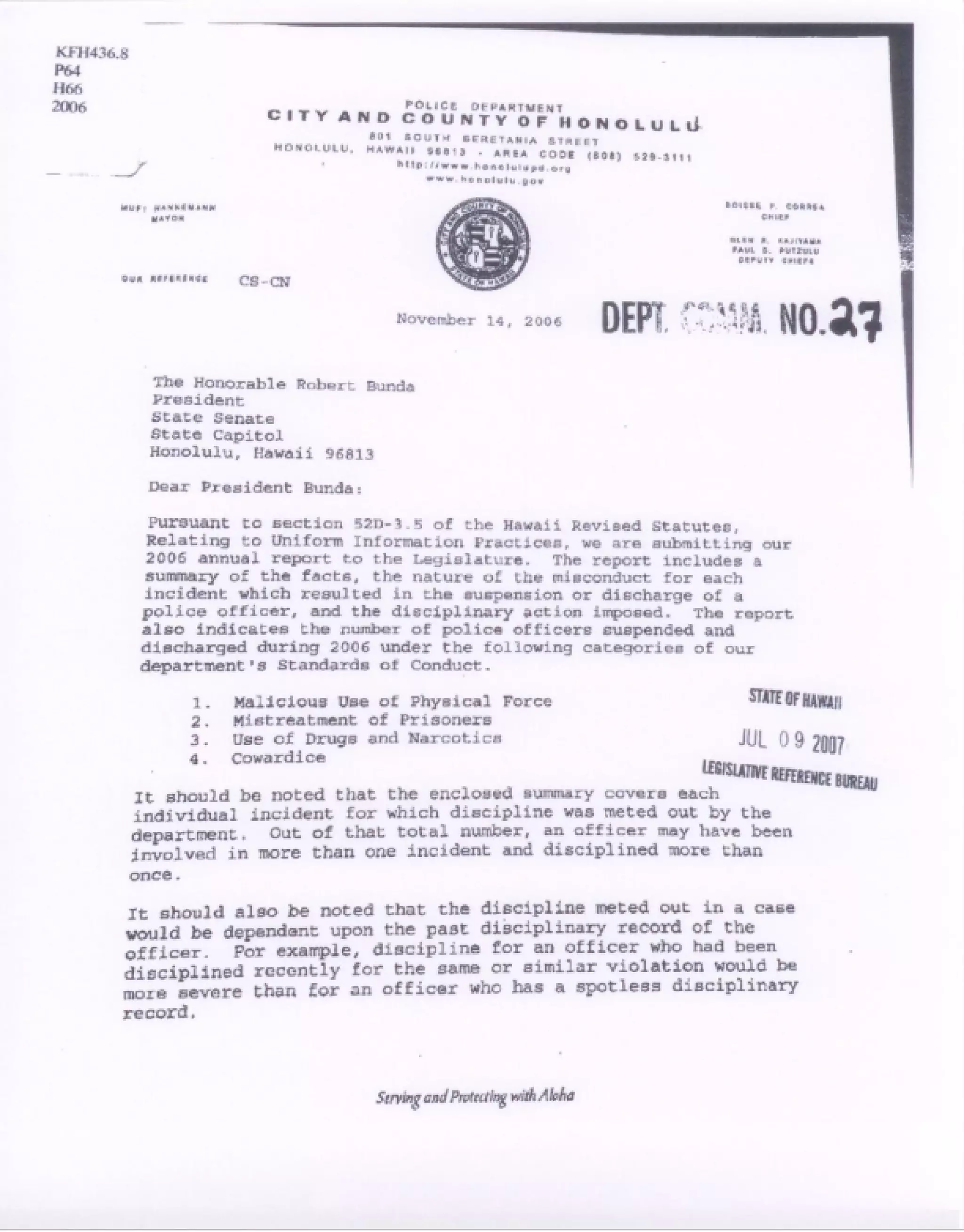 HPD 2006 disciplinary report | PDF