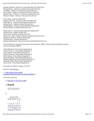 HPD officer promotions announcement - Jan. 2010 | PDF