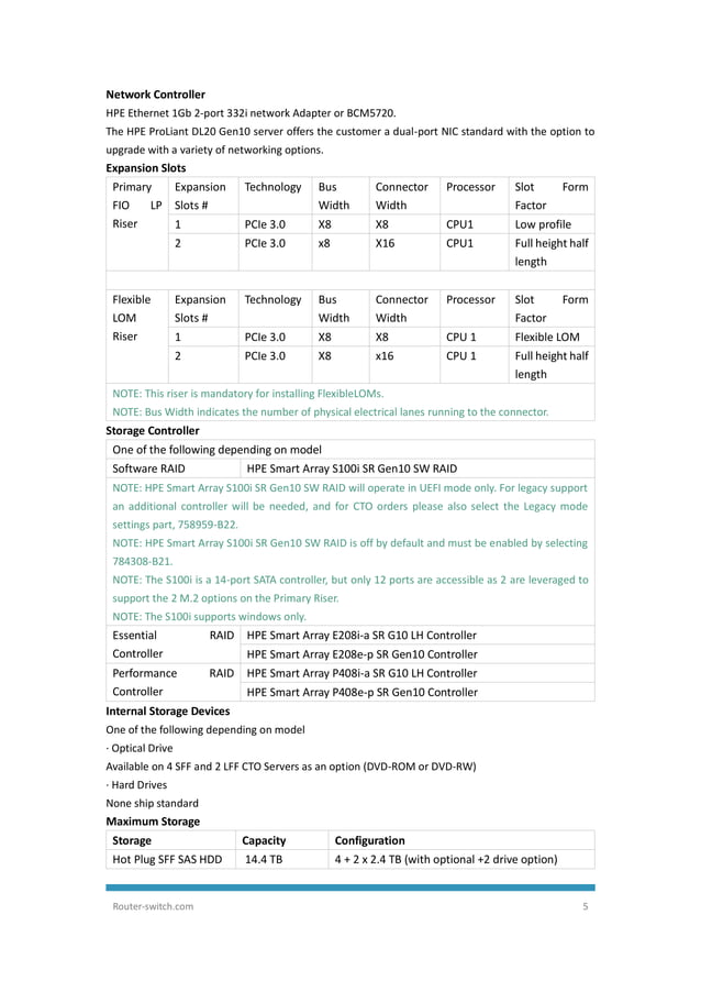 Hpe Proliant DL20 Gen10 Server Datasheet | PDF | Computing | Technology & Computing