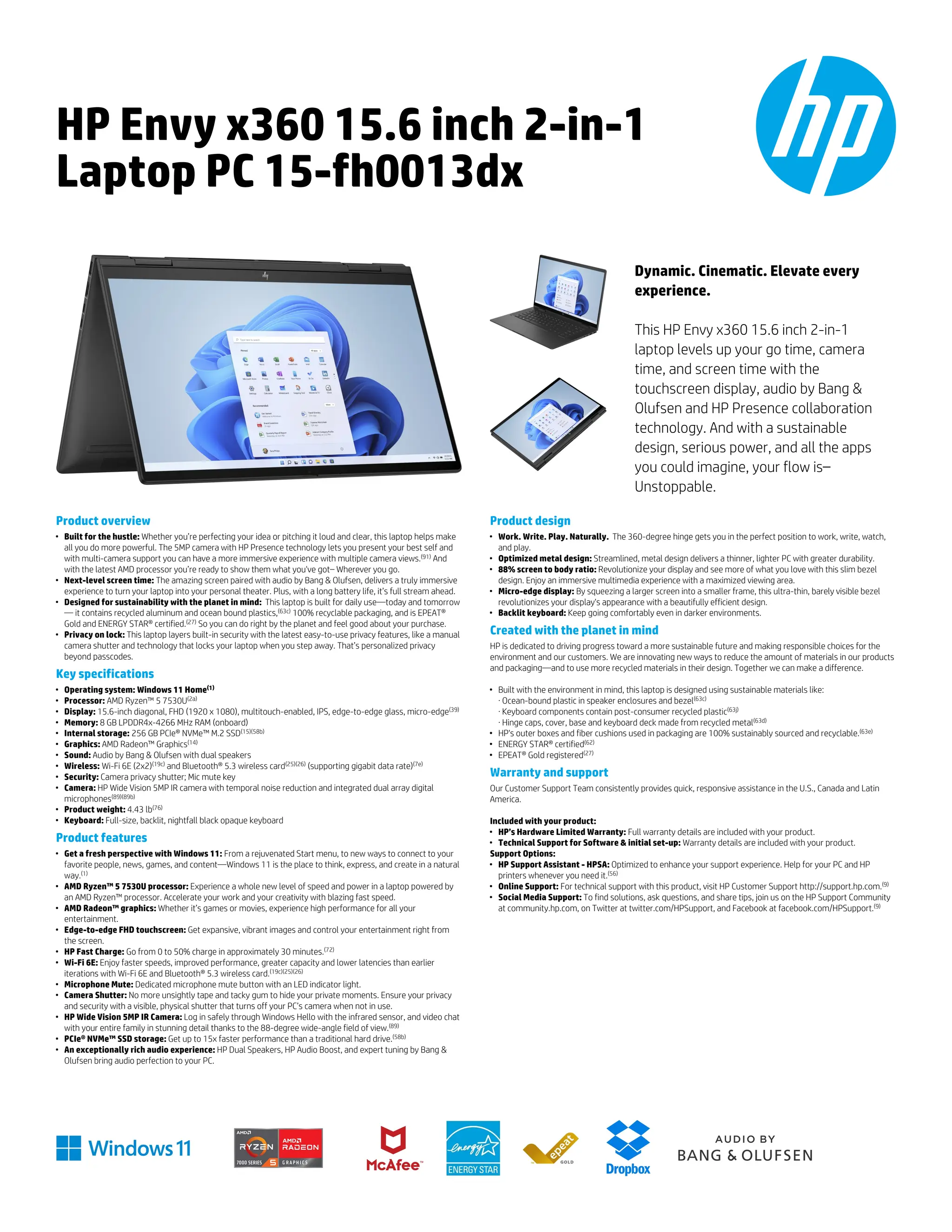 HP Envy x360 15.6 inch 2-in-1 Laptop PC 15-fh0013dx | PDF