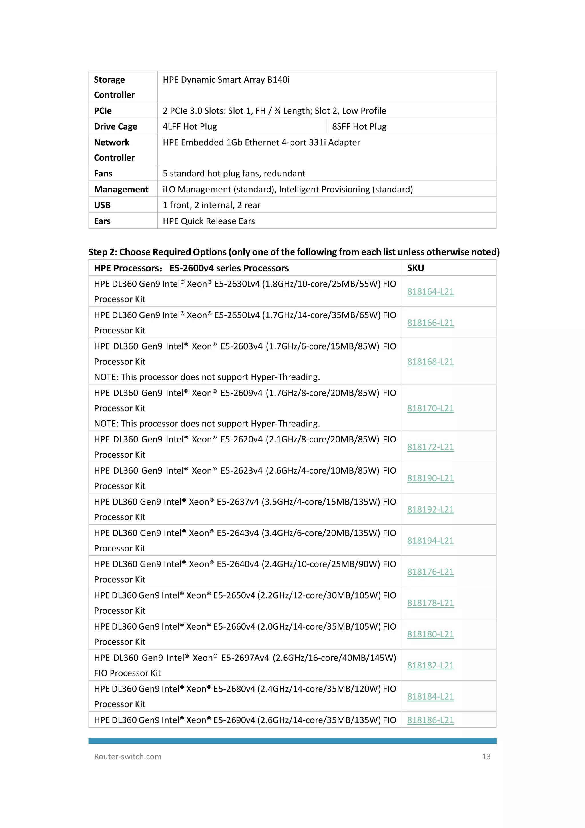 HPE ProLiant DL360 Gen9 Server Data Sheet | PDF