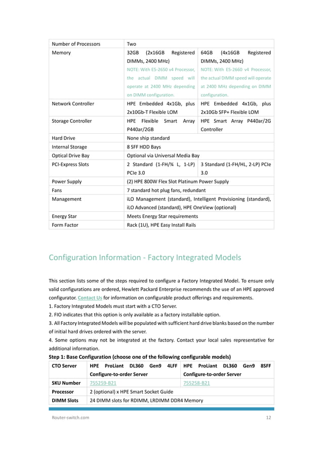 HPE ProLiant DL360 Gen9 Server Data Sheet | PDF | Computer Peripherals ...