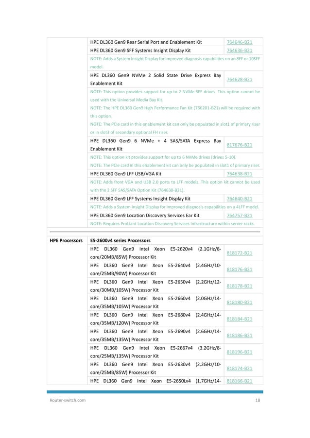 HPE ProLiant DL360 Gen9 Server Data Sheet | PDF | Computer Peripherals ...