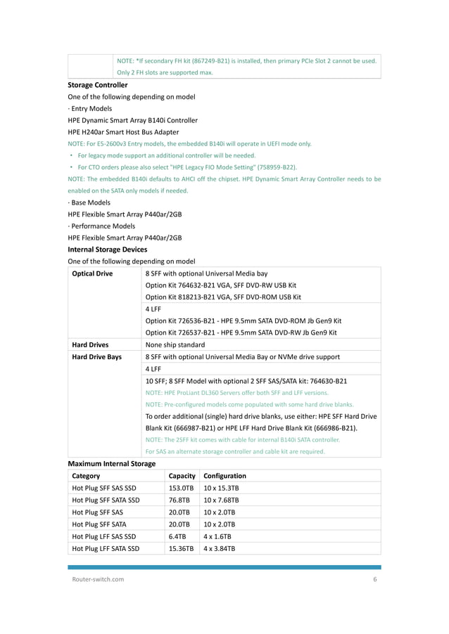 HPE ProLiant DL360 Gen9 Server Data Sheet | PDF | Computer Peripherals ...