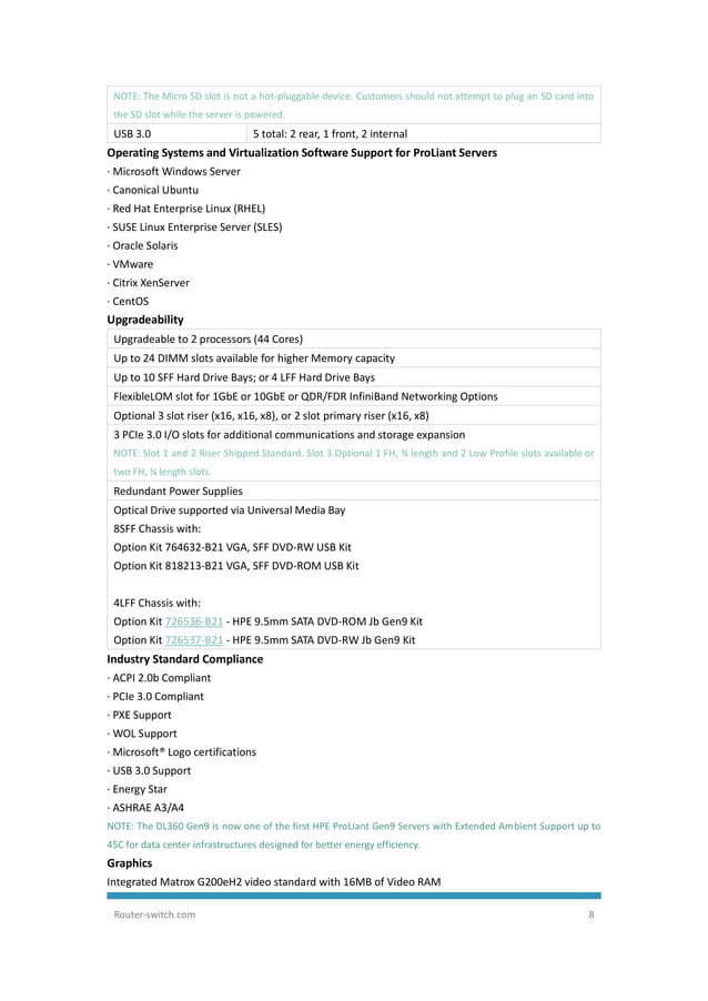 HPE ProLiant DL360 Gen9 Server Data Sheet | PDF | Computer Peripherals ...