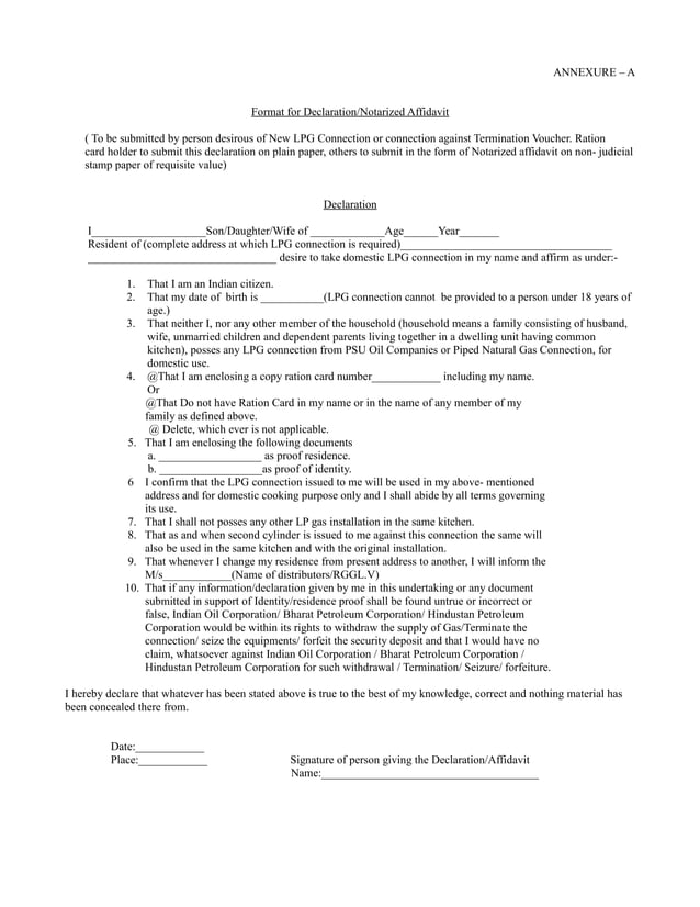Hpgas affidavit nc Indane Gas Connection | PDF