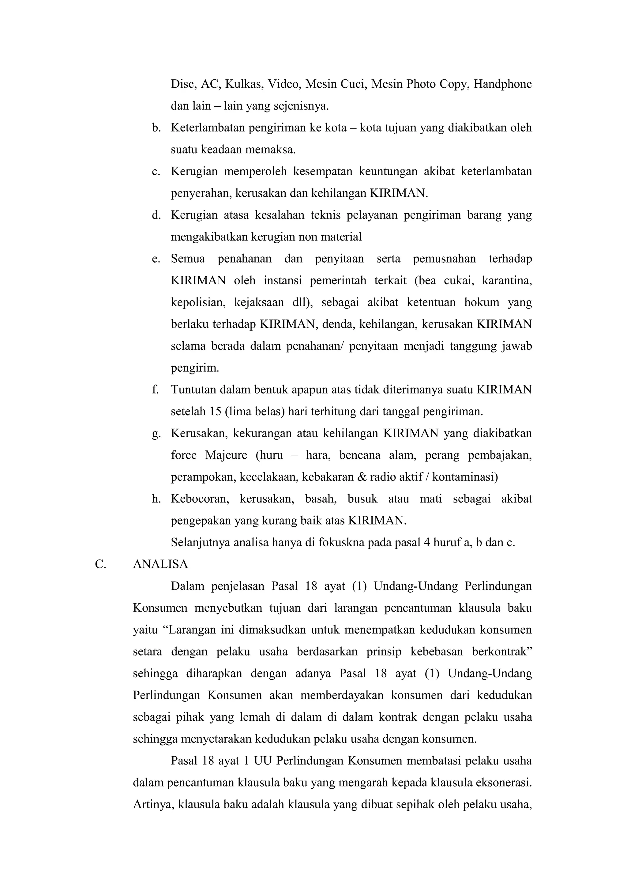 ANALISA KLAUSULA EKSONERASI PADA STANDART KONTRAK BAKU SYARAT DAN ...