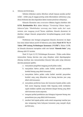 ANALISA KLAUSULA EKSONERASI PADA STANDART KONTRAK BAKU SYARAT DAN ...