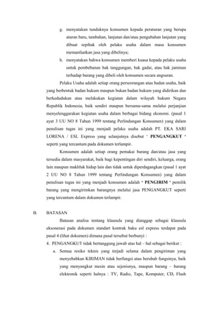 ANALISA KLAUSULA EKSONERASI PADA STANDART KONTRAK BAKU SYARAT DAN ...