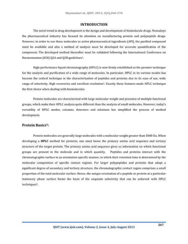 Hplc method development for proteins and polypeptides ijsit 2.4.2 | PDF