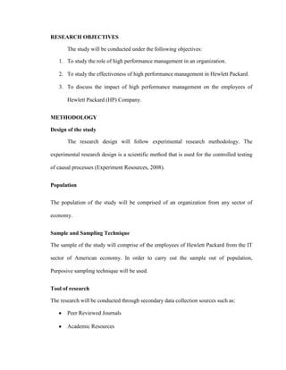 High performance management Research proposal | DOCX