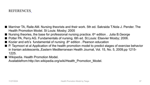 Health promotion model by Nola.J.pender. | PPT
