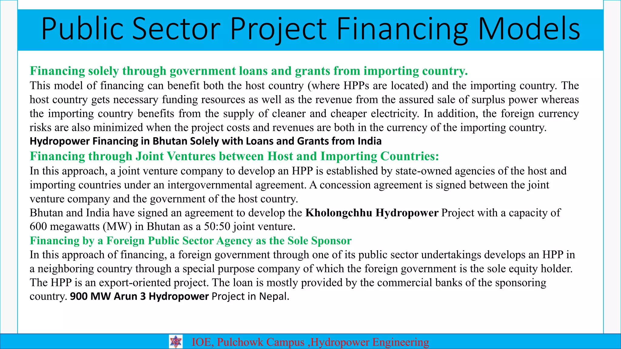 Hyddropower projects Financing Models | PPTX