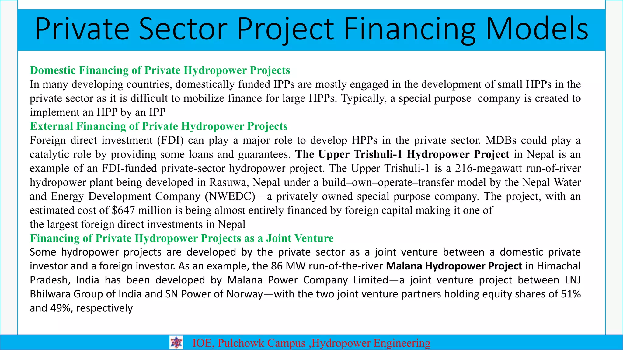 Hyddropower projects Financing Models | PPTX