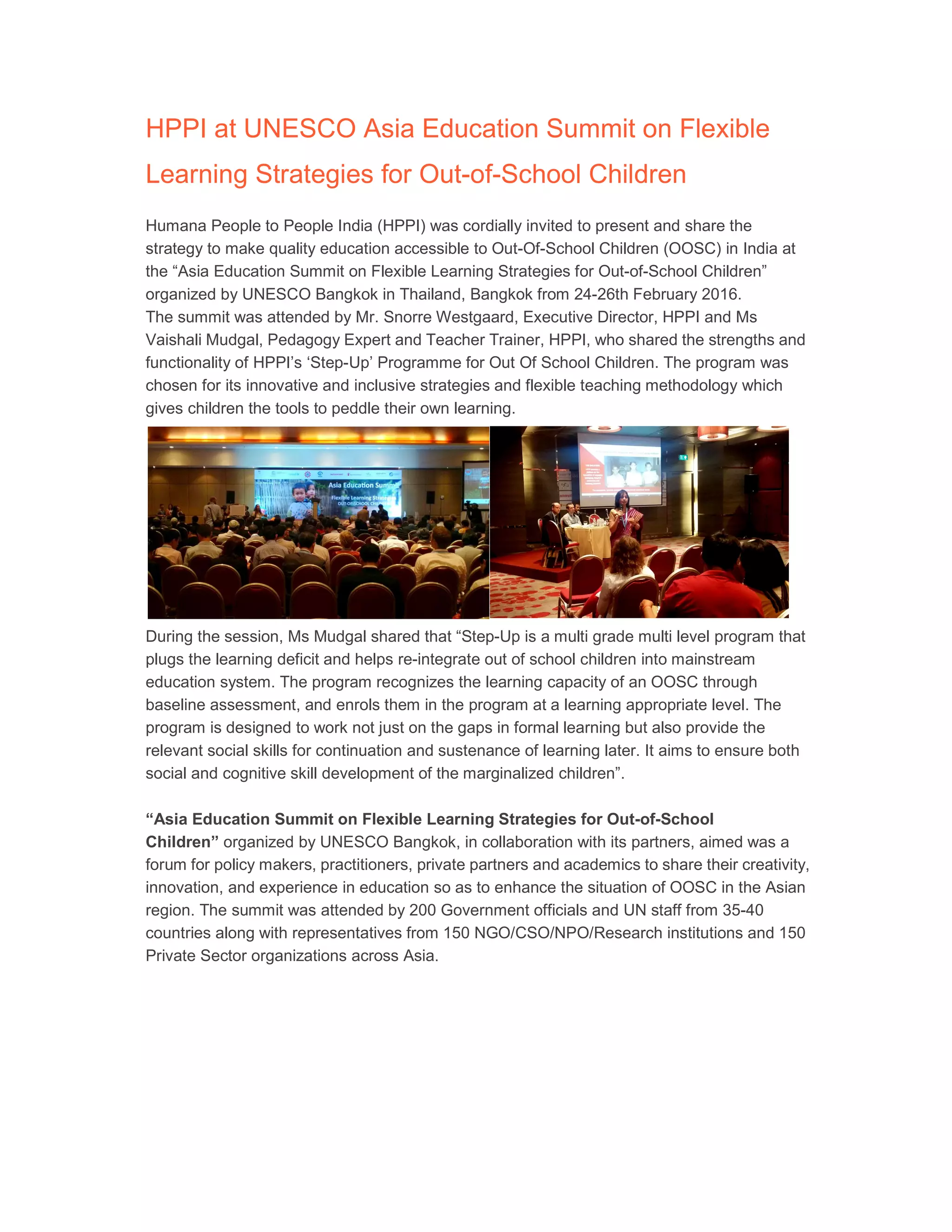 HPPI at UNESCO Asia Education Summit on Flexible Learning Strategies for Out-of-School Children ...