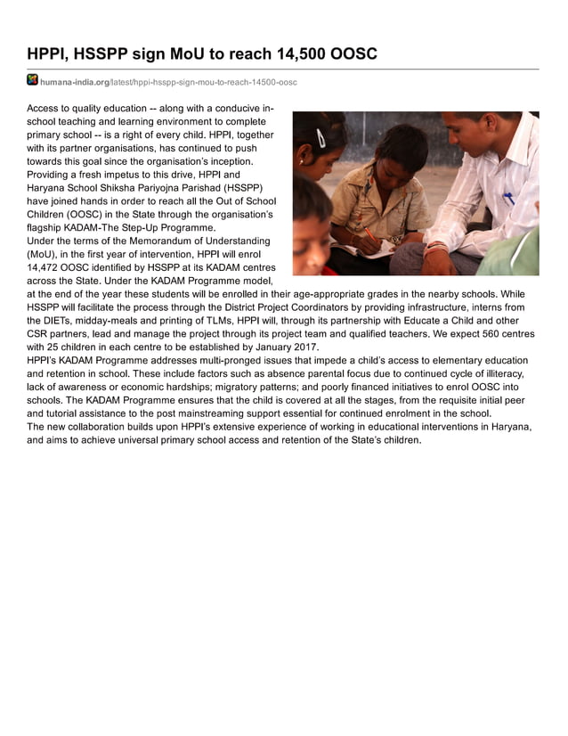 HPPI, HSSPP sign MoU to reach 14,500 OOSC