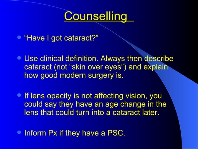 Assessment & management of patients with cataract | PPT | Eye and ...