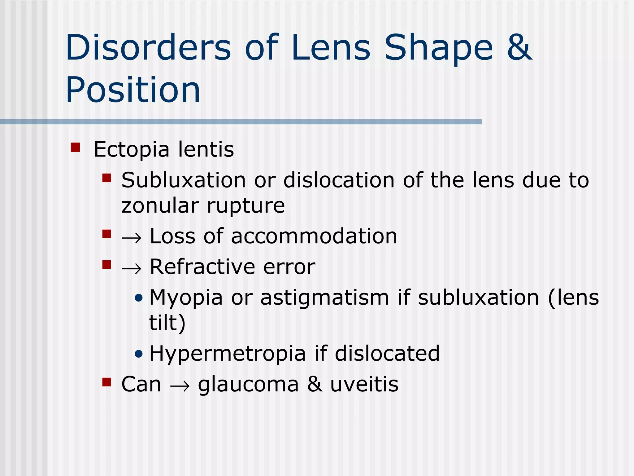 DISORDERS OF THE CRYSTALLINE LENS | PPT