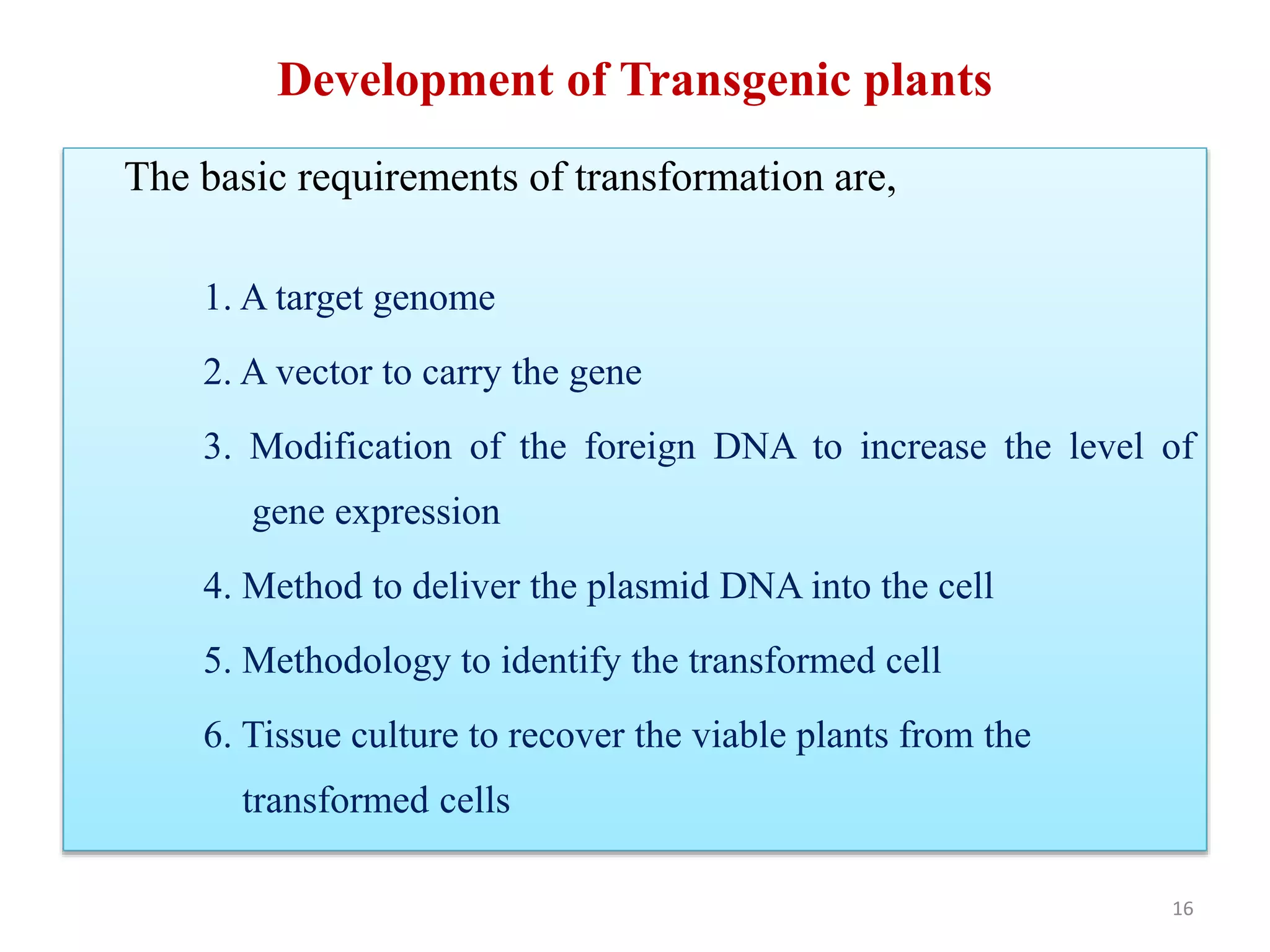 Genetic engineering and development of transgenic plants | PPTX