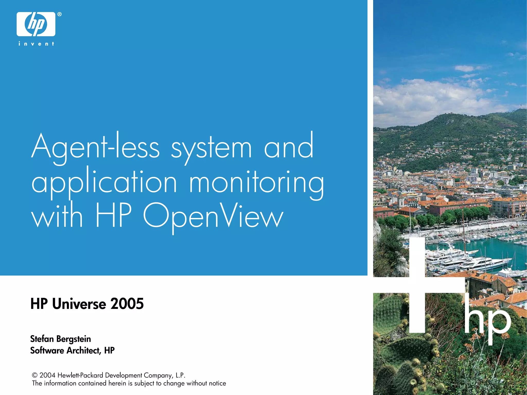 Agent-less system and application monitoring with HP OpenView | PDF