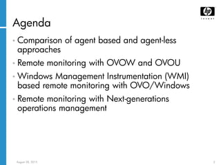 Agent-less system and application monitoring with HP OpenView | PDF
