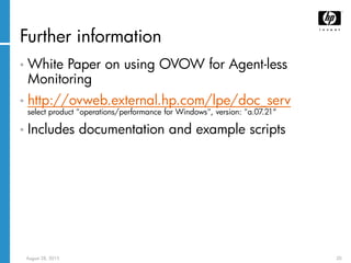 Agent-less system and application monitoring with HP OpenView | PDF