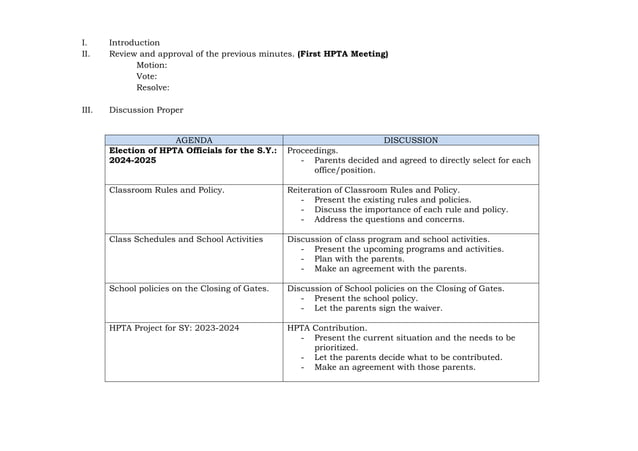 HPTA MINUTES OF THE MEETING QUALITY ASSURANCE MANAGEMENT | DOCX ...