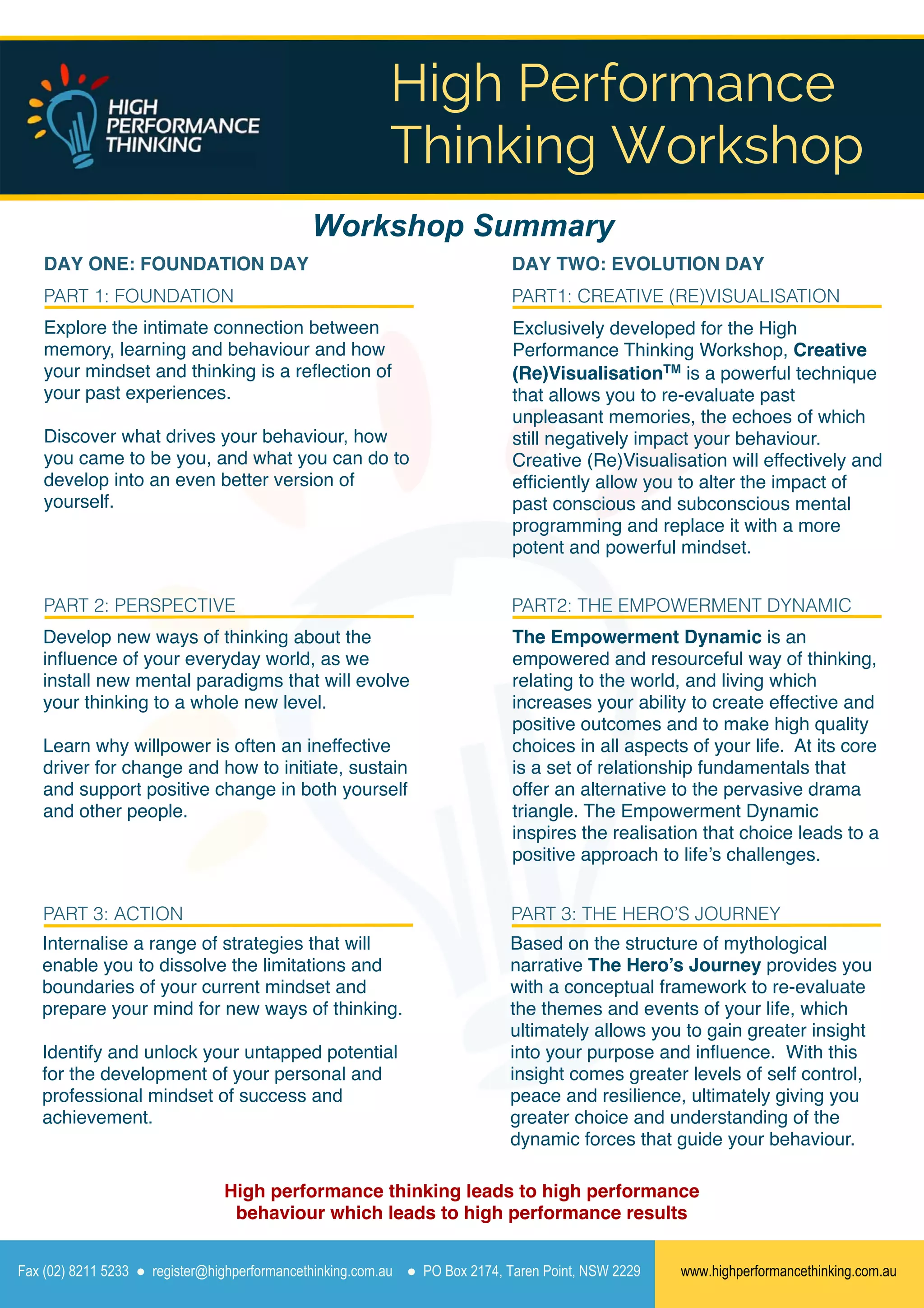 High Performance Thinking Workshop | PDF