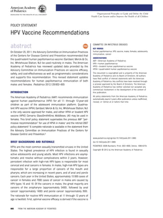 HPV Vaccine Recommendations (AAP) | PDF | Cancer | Diseases and Conditions