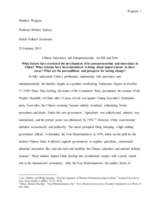 Chinese Innovation and Entrepreneurship | DOCX