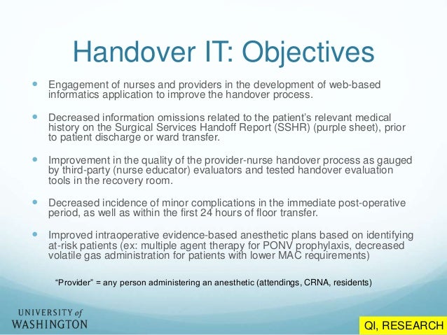 Informatics Tools and Patient Handovers