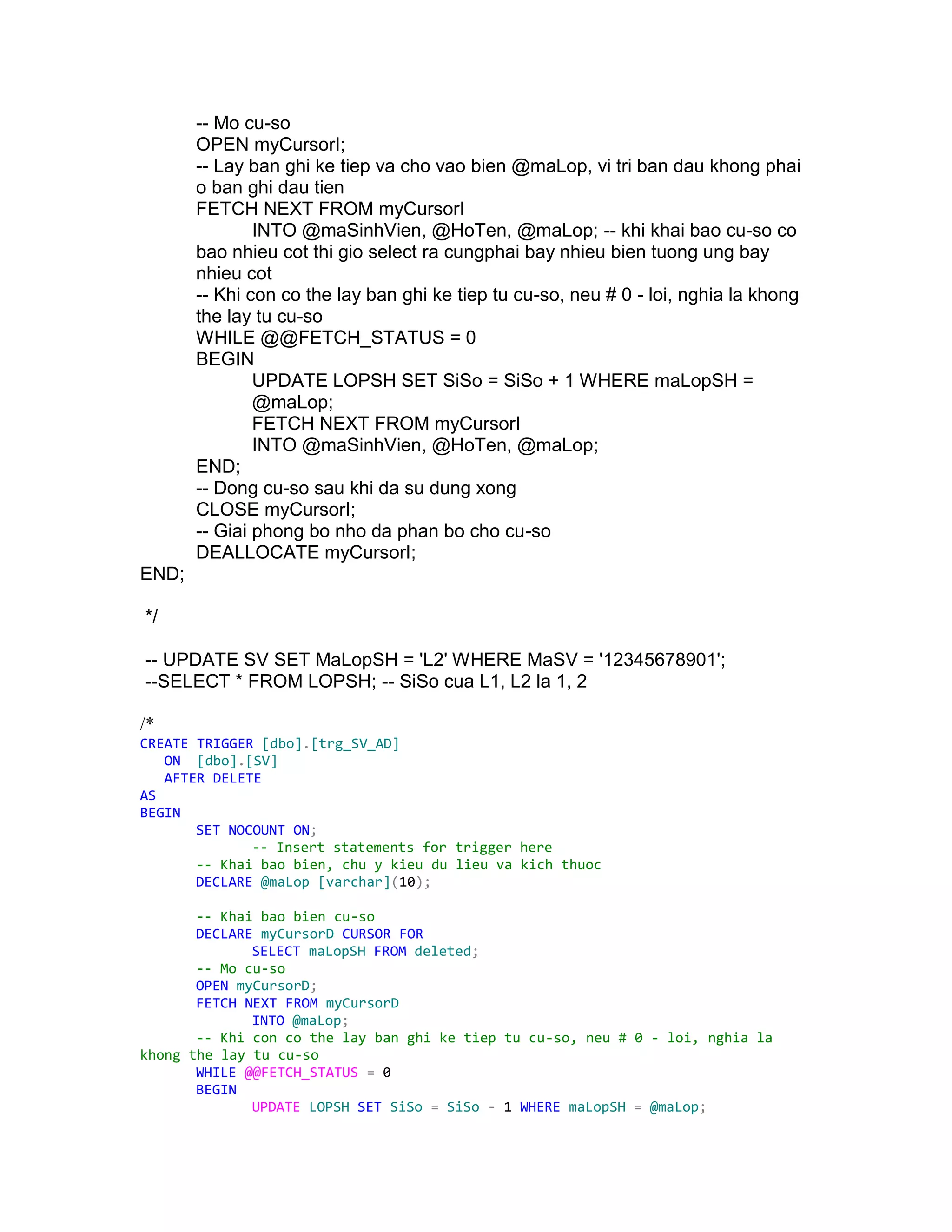 Hqt csdl 2 trigger - db2-sql server - examples | PDF