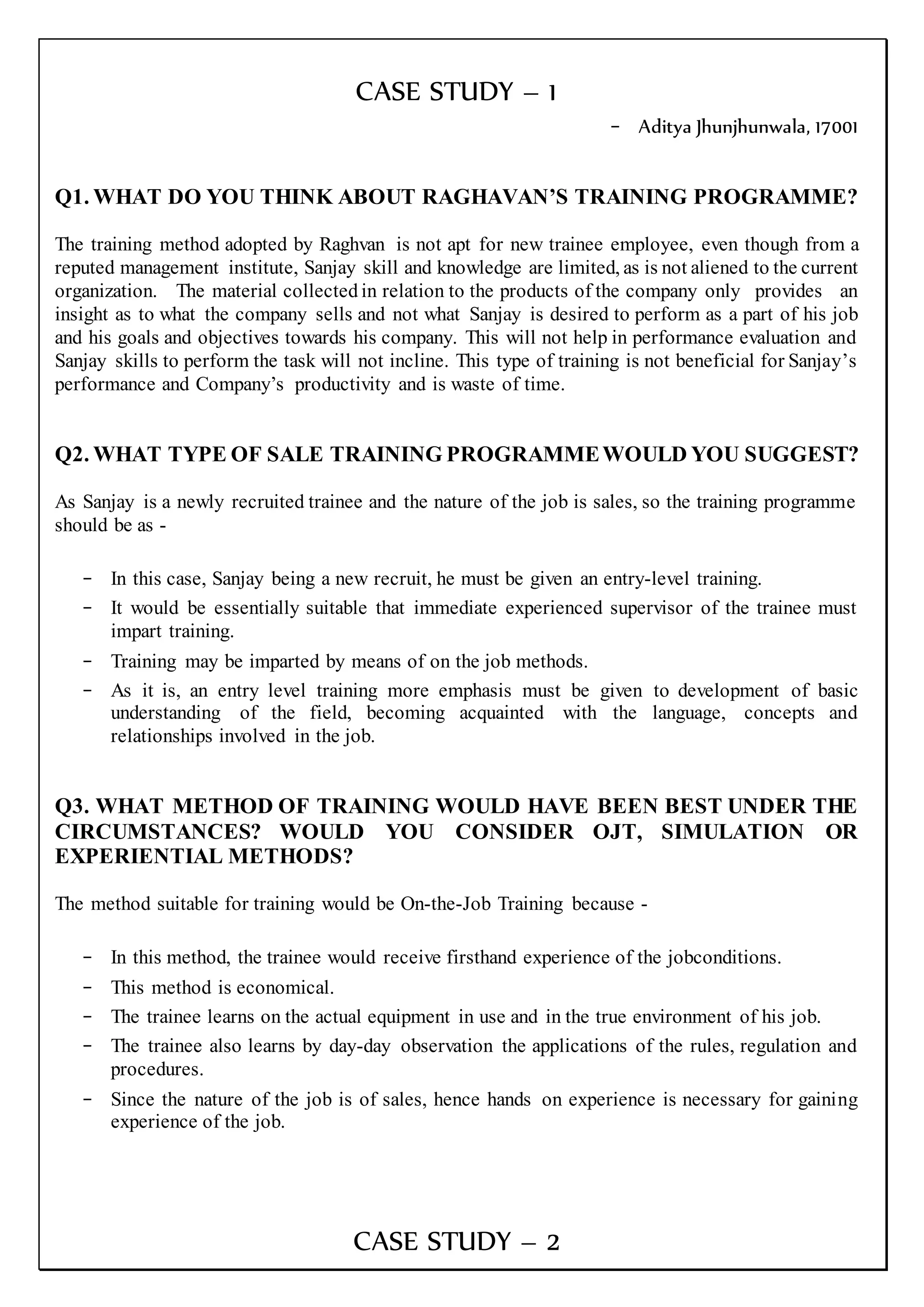 Case Study on Poor Sanjay. The Case for Remedial Training. | DOCX