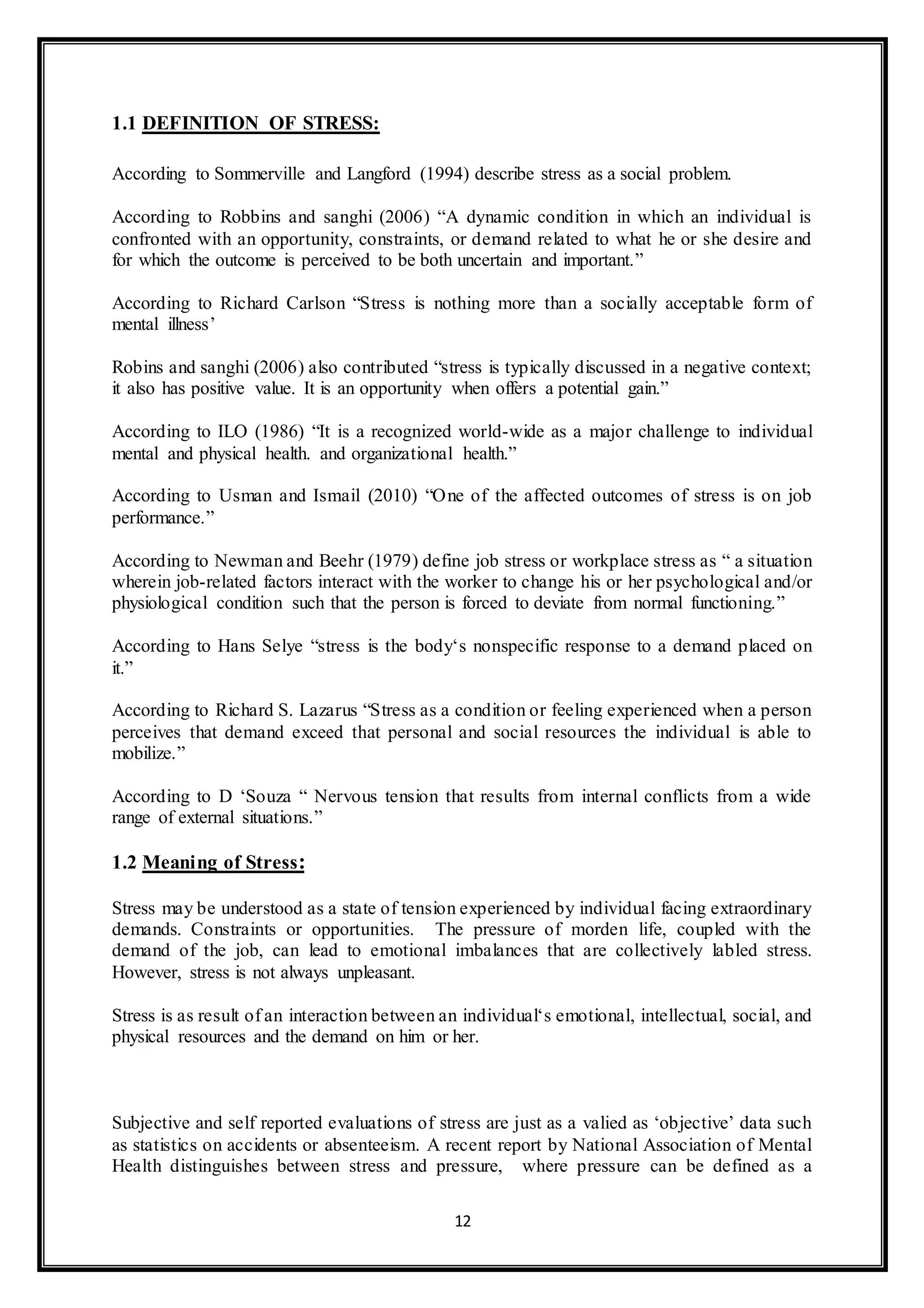 Project Report on Stress | DOCX