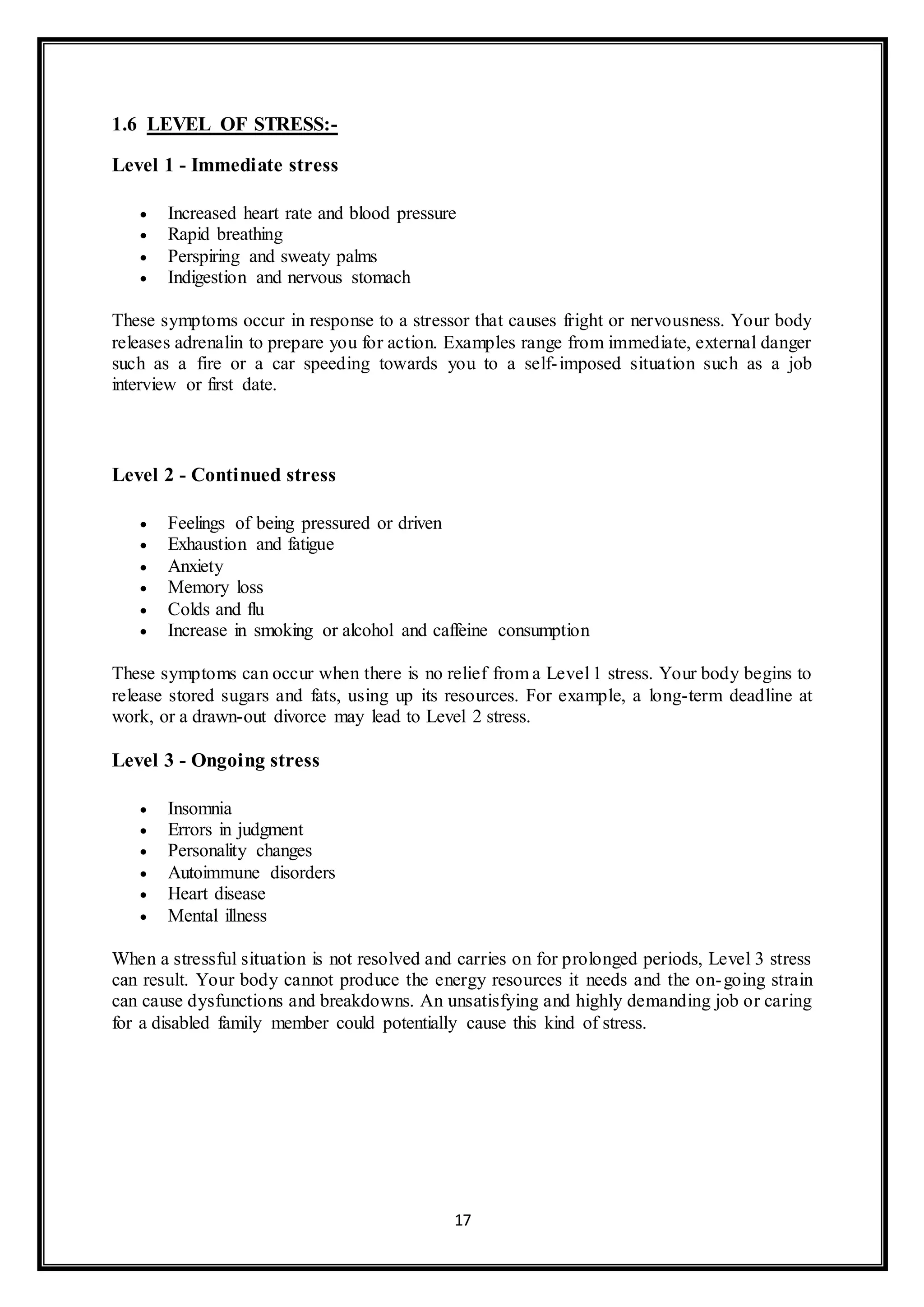 Project Report on Stress | DOCX