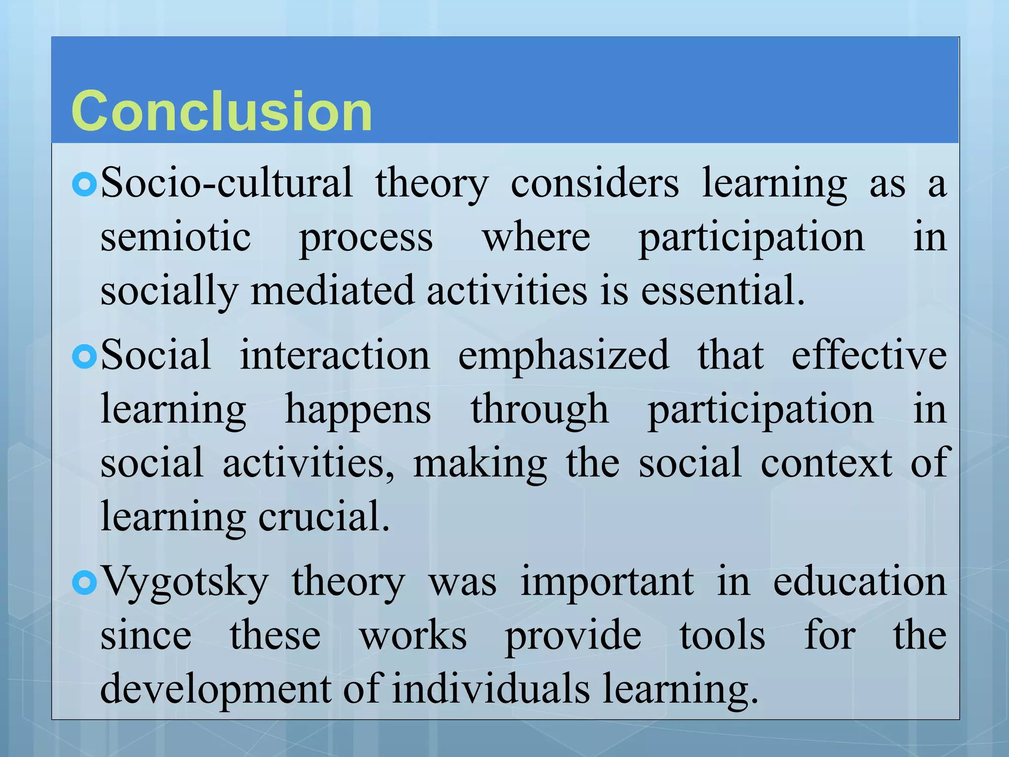 Vygotsky: socio-cultural perspective | PPTX