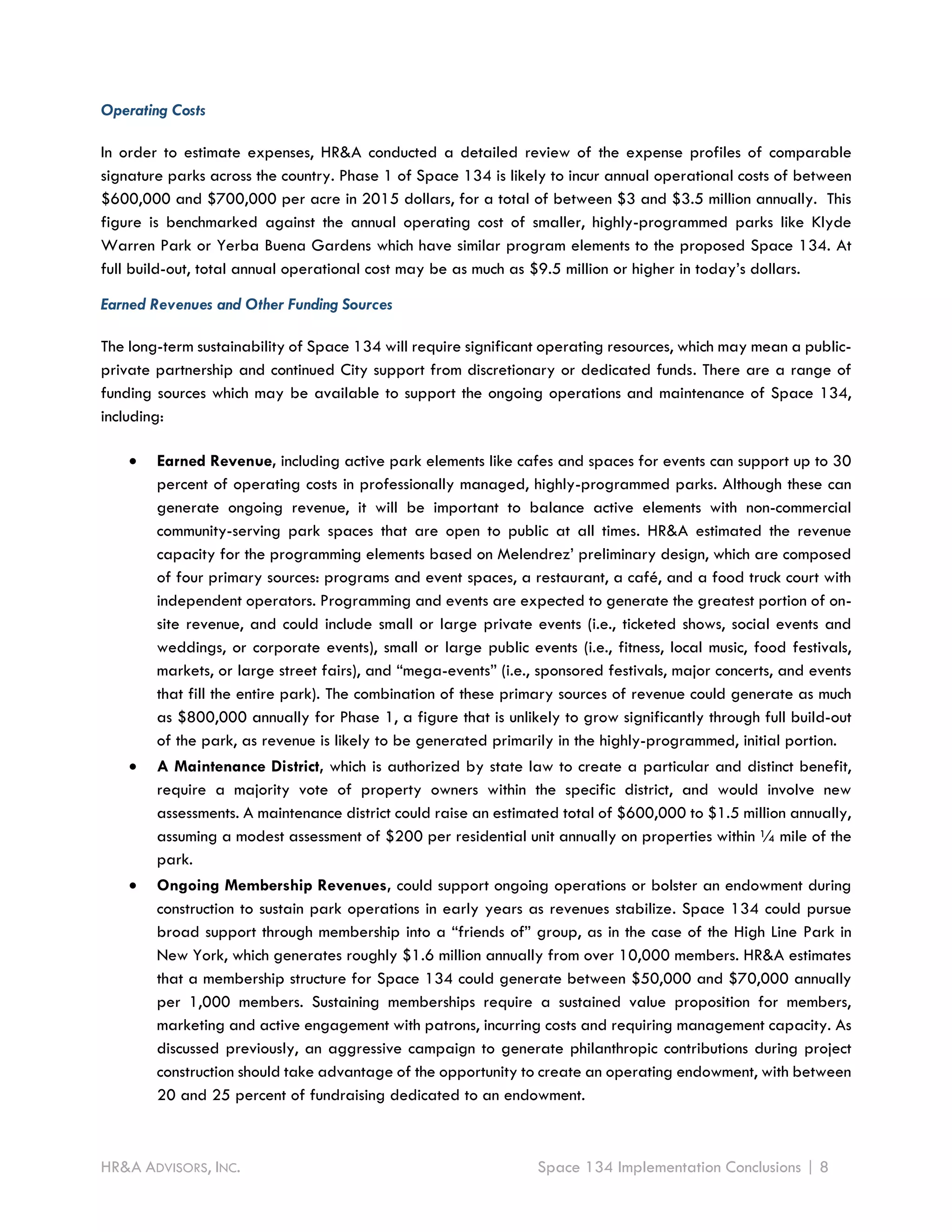 Preliminary Report: Space 134 Project Implementation, Operation ...