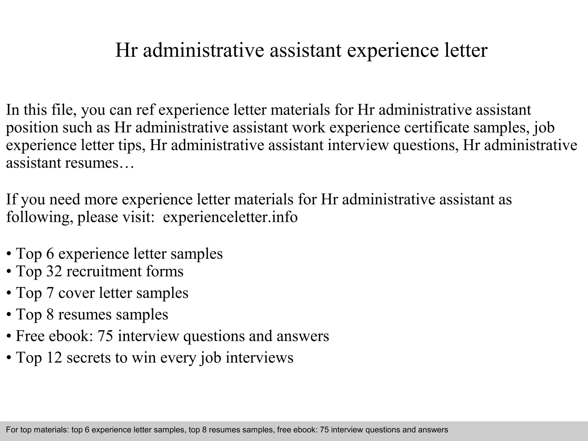 Hr administrative assistant experience letter | PPT