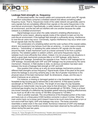 Signal Leakage and Ingress at Higher Frequencies, Understanding the ...