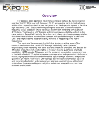 Signal Leakage and Ingress at Higher Frequencies, Understanding the ...